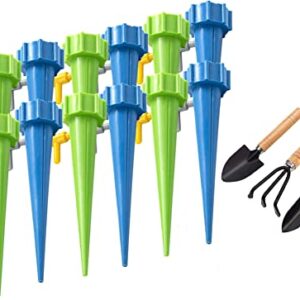 Automatic Irrigation Equipment Plant Water with Slow Release Control Valve, Adjustable Water Volume Drip System for Home and Vacation Plant Watering-12PCS Plant Self Watering Devices 3 Garden Shovels