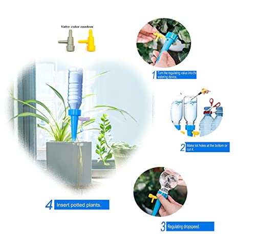 Automatic Irrigation Equipment Plant Water with Slow Release Control Valve, Adjustable Water Volume Drip System for Home and Vacation Plant Watering-12PCS Plant Self Watering Devices 3 Garden Shovels