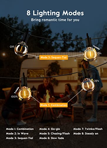 Brightown Outdoor String Lights with Remote, 58FT(48+10) LED String Lights with Clips Hooks, G40 Patio Lights with 27 Bulbs(2 Spare), Waterproof Shatterproof Hanging Light for Patio Backyard