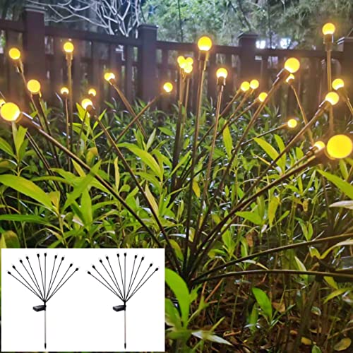 Sibinsy Swaying Solar Garden Lights Firefly Decoration Solar Lights Outdoor Waterproof IP65 Warm White 10 LED Each Pack (2 Pack) Solar Powered Pathway Lights Landscape Lights