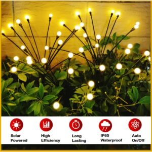 Sibinsy Swaying Solar Garden Lights Firefly Decoration Solar Lights Outdoor Waterproof IP65 Warm White 10 LED Each Pack (2 Pack) Solar Powered Pathway Lights Landscape Lights