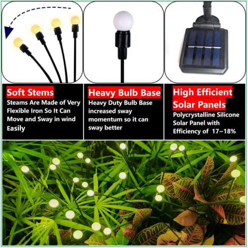 Sibinsy Swaying Solar Garden Lights Firefly Decoration Solar Lights Outdoor Waterproof IP65 Warm White 10 LED Each Pack (2 Pack) Solar Powered Pathway Lights Landscape Lights