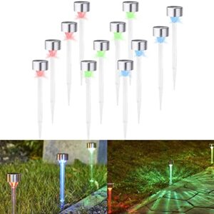 qeepgg solar outdoor lights, 12pcs solar lights waterproof, stainless steel lampshade led light, multi-color changing solar landscape lights for lawn, patio, yard, walkway, driveway and garden