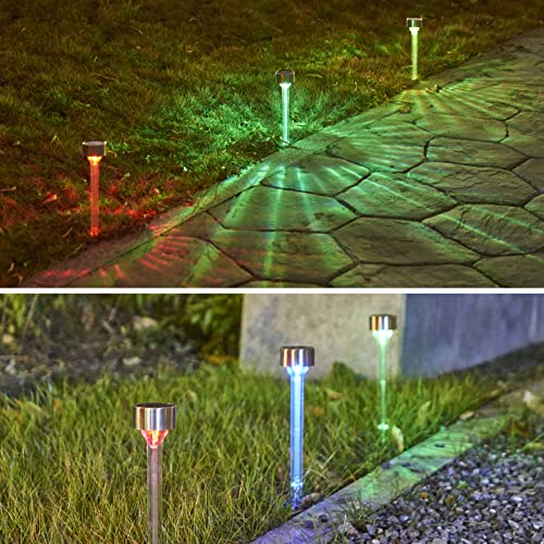 QEEPGG Solar Outdoor Lights, 12pcs Solar Lights Waterproof, Stainless Steel Lampshade LED Light, Multi-Color Changing Solar Landscape Lights for Lawn, Patio, Yard, Walkway, Driveway and Garden