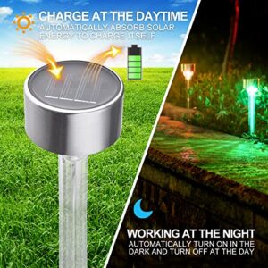 QEEPGG Solar Outdoor Lights, 12pcs Solar Lights Waterproof, Stainless Steel Lampshade LED Light, Multi-Color Changing Solar Landscape Lights for Lawn, Patio, Yard, Walkway, Driveway and Garden