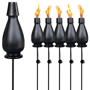 tewei 6 pack outdoor citronella torches, 59 inch metal garden torches for outside, easy to refill citronella outdoor black flickering flame torch light for backyard outside patio lighting party