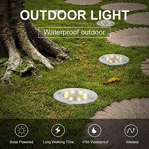 Solar Ground Lights, Upgraded Outdoor Garden Waterproof Bright in-Ground Lights for Lawn Pathway Yard Driveway, Producing More Light with 8 LED (Warm White)