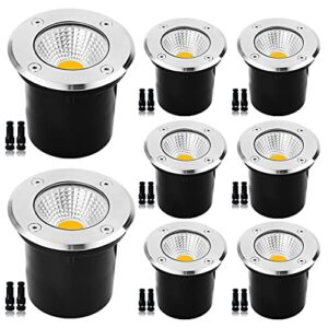 eleglo 9w led well lights, low voltage landscape lights,12v/24v landscape lighting,ip67 waterproof outdoor in-ground lights for garden,tree, deck,yard,patio(warm white) 8 pack