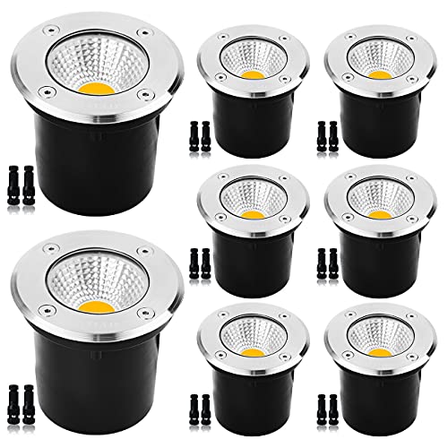 ELEGLO 9W Led Well Lights, Low Voltage Landscape Lights,12V/24V Landscape Lighting,IP67 Waterproof Outdoor in-Ground Lights for Garden,Tree, Deck,Yard,Patio(Warm White) 8 Pack