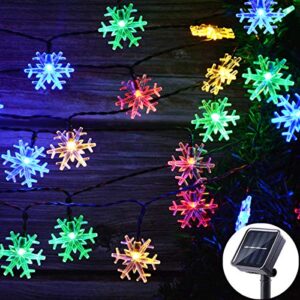 viewpick solar christmas snowflake string lights, 50 led multicolor christmas fairy lights waterproof solar christmas lights outdoor crystal decor lights for christmas tree railing garden fence decor