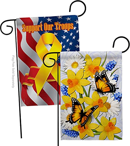 Daffodil & Butterflies Garden Flag - Pack Friends Bugs Frogs Butterfly Ladybugs Dragonfly Bee Springtime Insect Natural Wildlife Support Our Troops - House Yard Gift Double-Sided 13 X 18.5