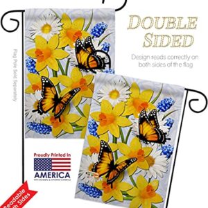 Daffodil & Butterflies Garden Flag - Pack Friends Bugs Frogs Butterfly Ladybugs Dragonfly Bee Springtime Insect Natural Wildlife Support Our Troops - House Yard Gift Double-Sided 13 X 18.5