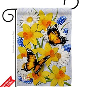 Daffodil & Butterflies Garden Flag - Pack Friends Bugs Frogs Butterfly Ladybugs Dragonfly Bee Springtime Insect Natural Wildlife Support Our Troops - House Yard Gift Double-Sided 13 X 18.5