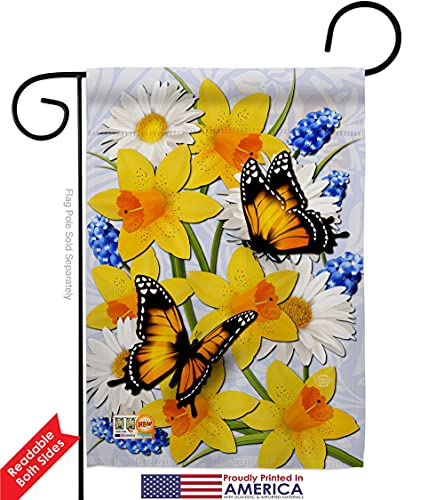 Daffodil & Butterflies Garden Flag - Pack Friends Bugs Frogs Butterfly Ladybugs Dragonfly Bee Springtime Insect Natural Wildlife Support Our Troops - House Yard Gift Double-Sided 13 X 18.5