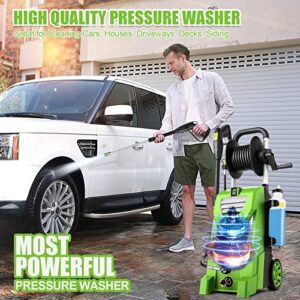 Pressure Washer mrliance Electric Power Washer 2.9GPM High Pressure Washer MR3000 Professional Car Washer with Hose Reel, 5 Nozzles, Soap Bottle for Cleaning Houses Driveways Fences Garden (Green)