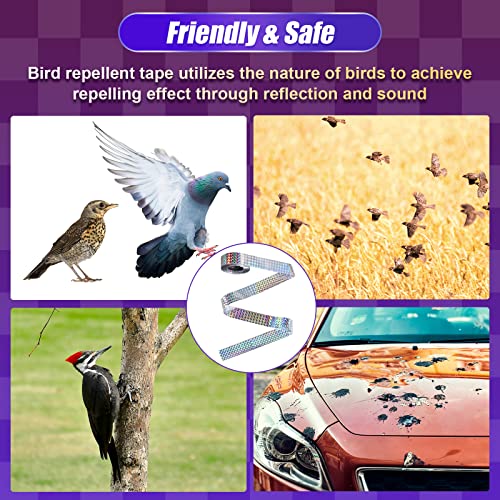 12 Rolls 262 ft Bird Scare Tape Dual Sided Ribbon Flash Bird Scare Ribbon Devices Anti Bird Outdoor Devices to Keep Away Pigeon Woodpeckers Herons Blackbirds