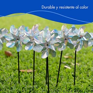 BIRD BLINDER Premium Repellent PinWheels – Sparkly Holographic Pin Wheel Spinners Scare Off Birds and Pests (Set of 8) - Easy Assembling Bird Repellent Devices Outdoor - Humanely Keep Birds Away