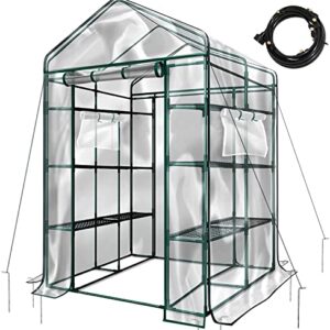 Solution4Patio Mini Walk-in Greenhouse W/Drip Irrigation 4 Tier 16 Shelves Portable for Indoor/Outdoor, invernadero, Transparent Thick Cover, Heavy Duty Frame, 47.3 in. W x 67 in. D x 76.4 in. H