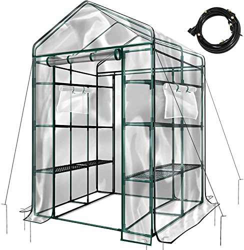 Solution4Patio Mini Walk-in Greenhouse W/Drip Irrigation 4 Tier 16 Shelves Portable for Indoor/Outdoor, invernadero, Transparent Thick Cover, Heavy Duty Frame, 47.3 in. W x 67 in. D x 76.4 in. H