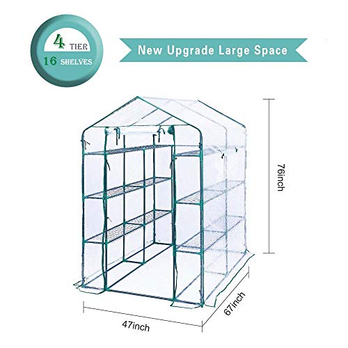 Solution4Patio Mini Walk-in Greenhouse W/Drip Irrigation 4 Tier 16 Shelves Portable for Indoor/Outdoor, invernadero, Transparent Thick Cover, Heavy Duty Frame, 47.3 in. W x 67 in. D x 76.4 in. H