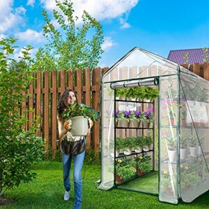 Solution4Patio Mini Walk-in Greenhouse W/Drip Irrigation 4 Tier 16 Shelves Portable for Indoor/Outdoor, invernadero, Transparent Thick Cover, Heavy Duty Frame, 47.3 in. W x 67 in. D x 76.4 in. H