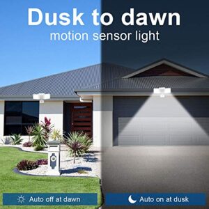 DLLT LED Motion Sensor Outdoor Light, 20W 6000k Plug in Security Lights 2 Adjustable Heads IP65 Waterproof Motion Detected Flood Light for Garage Yard Garden Porch