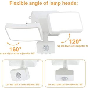 DLLT LED Motion Sensor Outdoor Light, 20W 6000k Plug in Security Lights 2 Adjustable Heads IP65 Waterproof Motion Detected Flood Light for Garage Yard Garden Porch