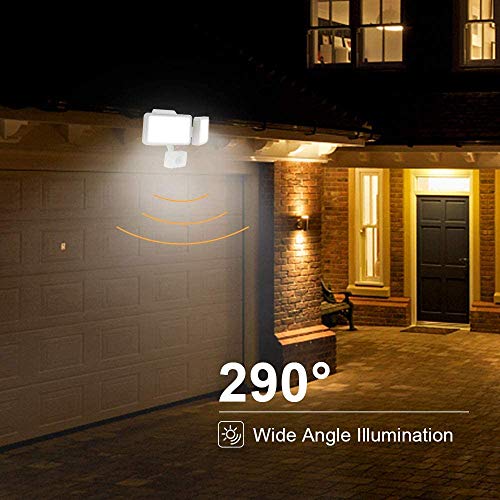 DLLT LED Motion Sensor Outdoor Light, 20W 6000k Plug in Security Lights 2 Adjustable Heads IP65 Waterproof Motion Detected Flood Light for Garage Yard Garden Porch