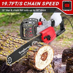 Electric Chainsaw Corded 16 Inch Electric Chain Saw, 9 Amp Corded Chainsaw Pruning Saw with 5m Wire, Tool-Less Chain Tension Electric Chainsaw for Cutting Trees, Wood, Garden and Farm