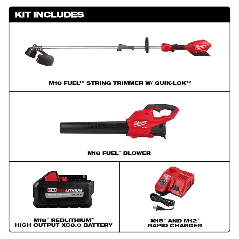 Milwaukee M18 Fuel 18-Volt Lithium-Ion Brushless Cordless Quik-LOK String Trimmer/Blower Combo Kit with Battery & Charger (2-Tool) 3000-21