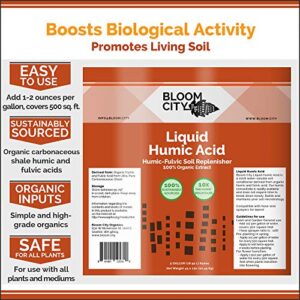 Organic Liquid Humic Soil Health Formula, Great for Houseplants, Gardens and Lawns, by Bloom City, Gallon (128 oz) Concentrated Makes 120+ Gallons