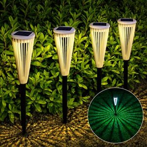 lcmkr solar pathway lights, 8 pack solar garden lights outdoor waterproof unique pattern solar powered landscape path lights decorative for yard garden walkway driveway lawn,white & warm light