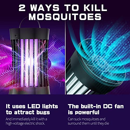 AICase Portable USB Electronic Rechargeable Mosquito Fly Killer Lamp/Bug Zapper for Summer Trip,Outdoor Camping,Patio,Home and Garden,Fly Trap Indoor,Moth Trap/Bug Killer/Insect Killer Light(Black)