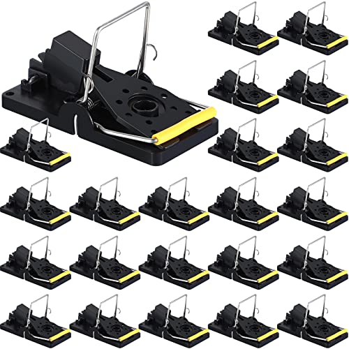 24 Pcs Mouse Traps Plastic Mice Trap House Indoor Rat Trap Quick Effective Safe Mouse Traps for Warehouse Garden Kitchen 3.86 x 1.81 x 2.17 Inch (Black, Yellow)