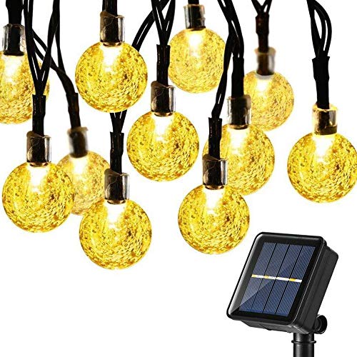 Joomer Outdoor Solar String Lights 45.5Ft 60 LED Solar Powered String Lights Waterproof,8 Modes Crystal Ball Lights Solar Fairy Patio Lights for Garden, Lawn, Porch, Gazebo, Bistro(Warm White)