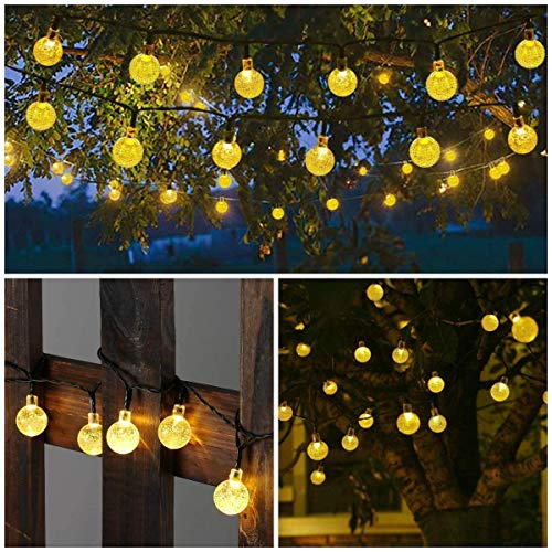 Joomer Outdoor Solar String Lights 45.5Ft 60 LED Solar Powered String Lights Waterproof,8 Modes Crystal Ball Lights Solar Fairy Patio Lights for Garden, Lawn, Porch, Gazebo, Bistro(Warm White)