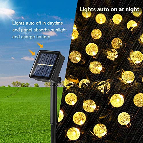 Joomer Outdoor Solar String Lights 45.5Ft 60 LED Solar Powered String Lights Waterproof,8 Modes Crystal Ball Lights Solar Fairy Patio Lights for Garden, Lawn, Porch, Gazebo, Bistro(Warm White)