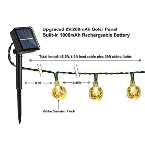 Joomer Outdoor Solar String Lights 45.5Ft 60 LED Solar Powered String Lights Waterproof,8 Modes Crystal Ball Lights Solar Fairy Patio Lights for Garden, Lawn, Porch, Gazebo, Bistro(Warm White)