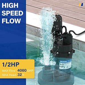 Acquaer 1/2HP Sump Pump, 4060GPH Submersible Clean/Dirty Water Pump with Adjustable Float Switch for Garden Pool,Basement, Flooded House , Hot Tub and Irrigat&Acquaer 1-1/2" x 50 FT Pool Backwash Hose