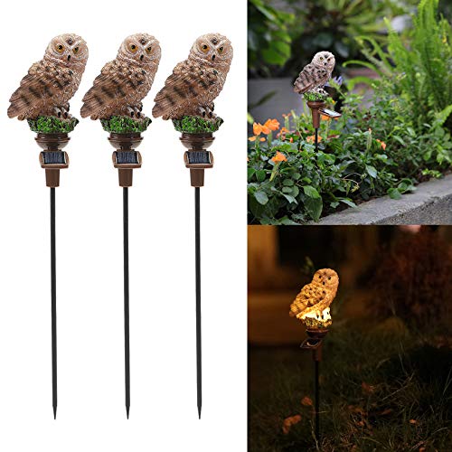 Solar Owl Light, 3 Pack Owl Night Light, Solar Powered Owl for Walkway Yard Lawn Landscape Lighting Decoration, Waterproof, Energy Saving. (Brown Owl)