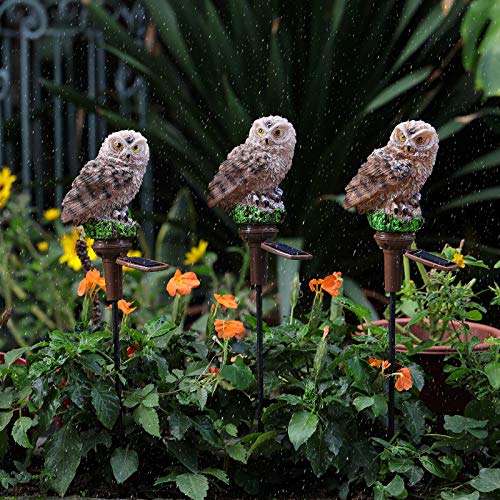 Solar Owl Light, 3 Pack Owl Night Light, Solar Powered Owl for Walkway Yard Lawn Landscape Lighting Decoration, Waterproof, Energy Saving. (Brown Owl)