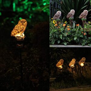 Solar Owl Light, 3 Pack Owl Night Light, Solar Powered Owl for Walkway Yard Lawn Landscape Lighting Decoration, Waterproof, Energy Saving. (Brown Owl)