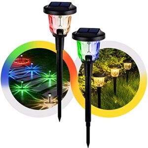 gigalumi outdoor solar lights for yard, 2 pack color changing+warm white solar lights outdoor waterproof ip65, dream dynamic solar pathway lights for garden yard lawn landscape walkway