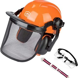 Chainsaw Helmet with Safety Face Shield and Ear Muffs, Helmet for Chainsaw Use, Safety Helmet Removable Anti-Fog Goggles by SUNHOO