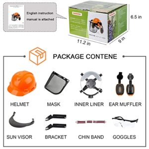 Chainsaw Helmet with Safety Face Shield and Ear Muffs, Helmet for Chainsaw Use, Safety Helmet Removable Anti-Fog Goggles by SUNHOO