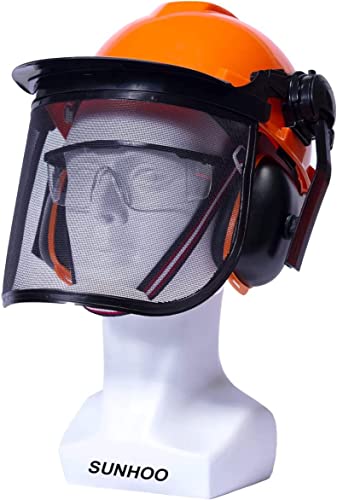 Chainsaw Helmet with Safety Face Shield and Ear Muffs, Helmet for Chainsaw Use, Safety Helmet Removable Anti-Fog Goggles by SUNHOO