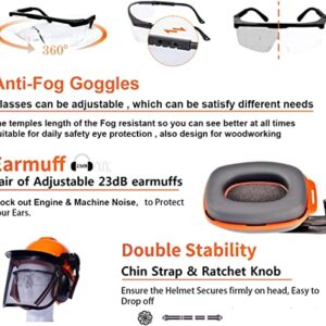 Chainsaw Helmet with Safety Face Shield and Ear Muffs, Helmet for Chainsaw Use, Safety Helmet Removable Anti-Fog Goggles by SUNHOO