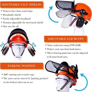 Chainsaw Helmet with Safety Face Shield and Ear Muffs, Helmet for Chainsaw Use, Safety Helmet Removable Anti-Fog Goggles by SUNHOO