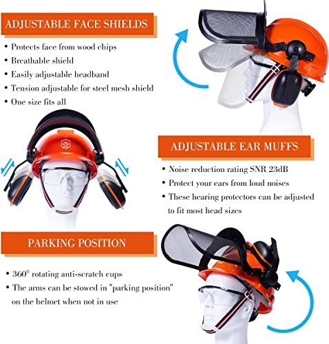 Chainsaw Helmet with Safety Face Shield and Ear Muffs, Helmet for Chainsaw Use, Safety Helmet Removable Anti-Fog Goggles by SUNHOO