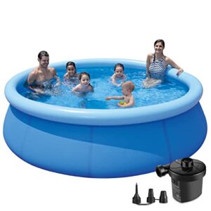 raoccuy above ground swimming pool – 10ft x 30in for family, easy to set blow up kiddie pool, inflatable kids and adults with air pump outdoor backyard garden, blue